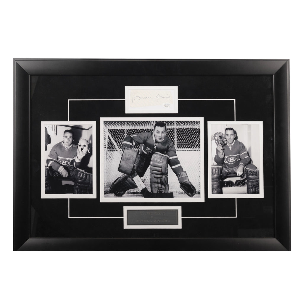(PAST AUCTION) Lot 5: Jacques Plante Framed 27x19 Cut Signature with 3 ...